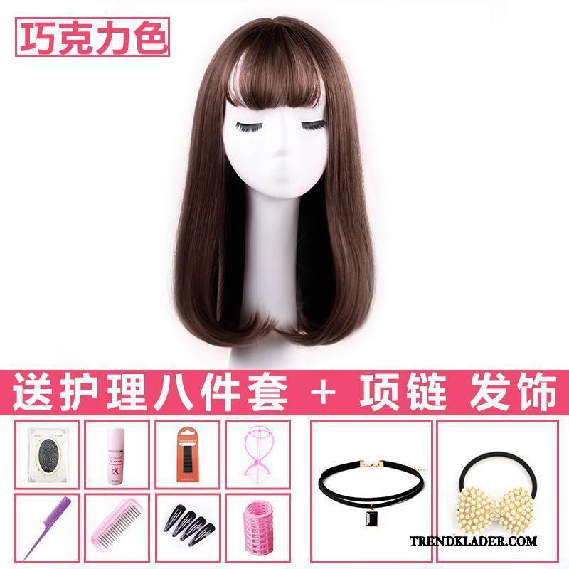 Peruk Dam Kort Lockigt Hår Lugg Mitt Lång Naturligt Rea