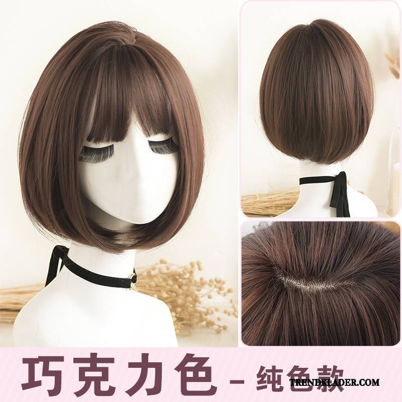 Peruk Dam Lugg Pärlblommor Rak Hår Kort Naturligt Mesh Chokladfärg Röd ...