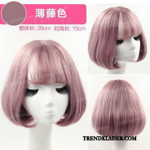 Peruk Dam Lugg Rak Hår Kort Lockigt Hår Mitt Pärlblommor Brun Gul Köpa