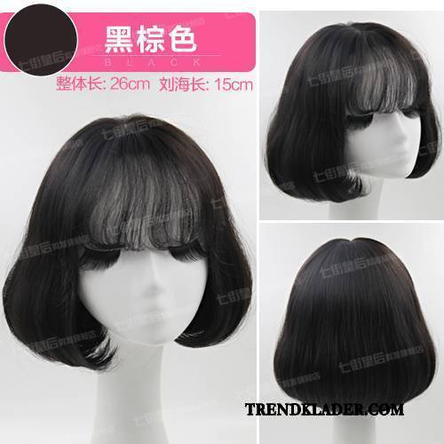 Peruk Dam Lugg Rak Hår Kort Lockigt Hår Mitt Pärlblommor Brun Gul Köpa