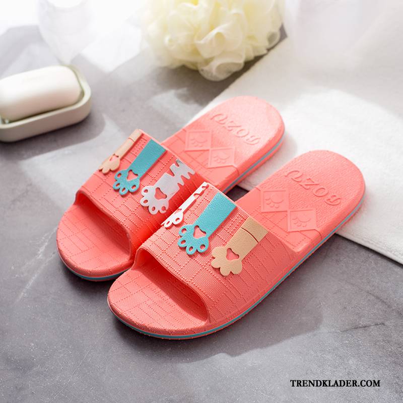 Tofflor Dam Herr Tecknat Sommar Mjuka Inom Glidskydds Röd Butik