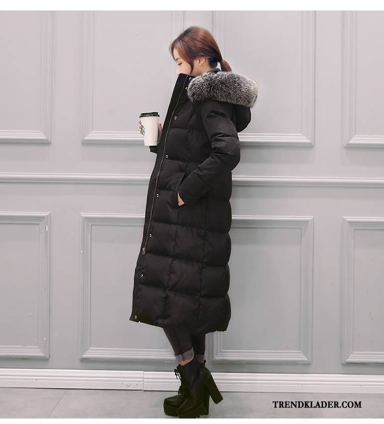 Dunjacka Dam Vinterkläder Slim Fit Tjock 2018 Lång Trend Svart Köpa
