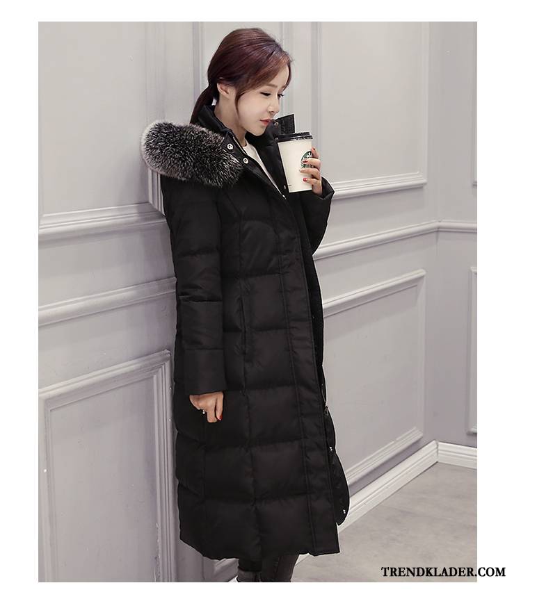 Dunjacka Dam Vinterkläder Slim Fit Tjock 2018 Lång Trend Svart Köpa
