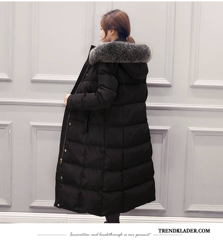 Dunjacka Dam Vinterkläder Slim Fit Tjock 2018 Lång Trend Svart Köpa