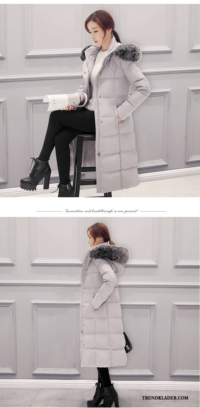 Dunjacka Dam Vinterkläder Slim Fit Tjock 2018 Lång Trend Svart Köpa