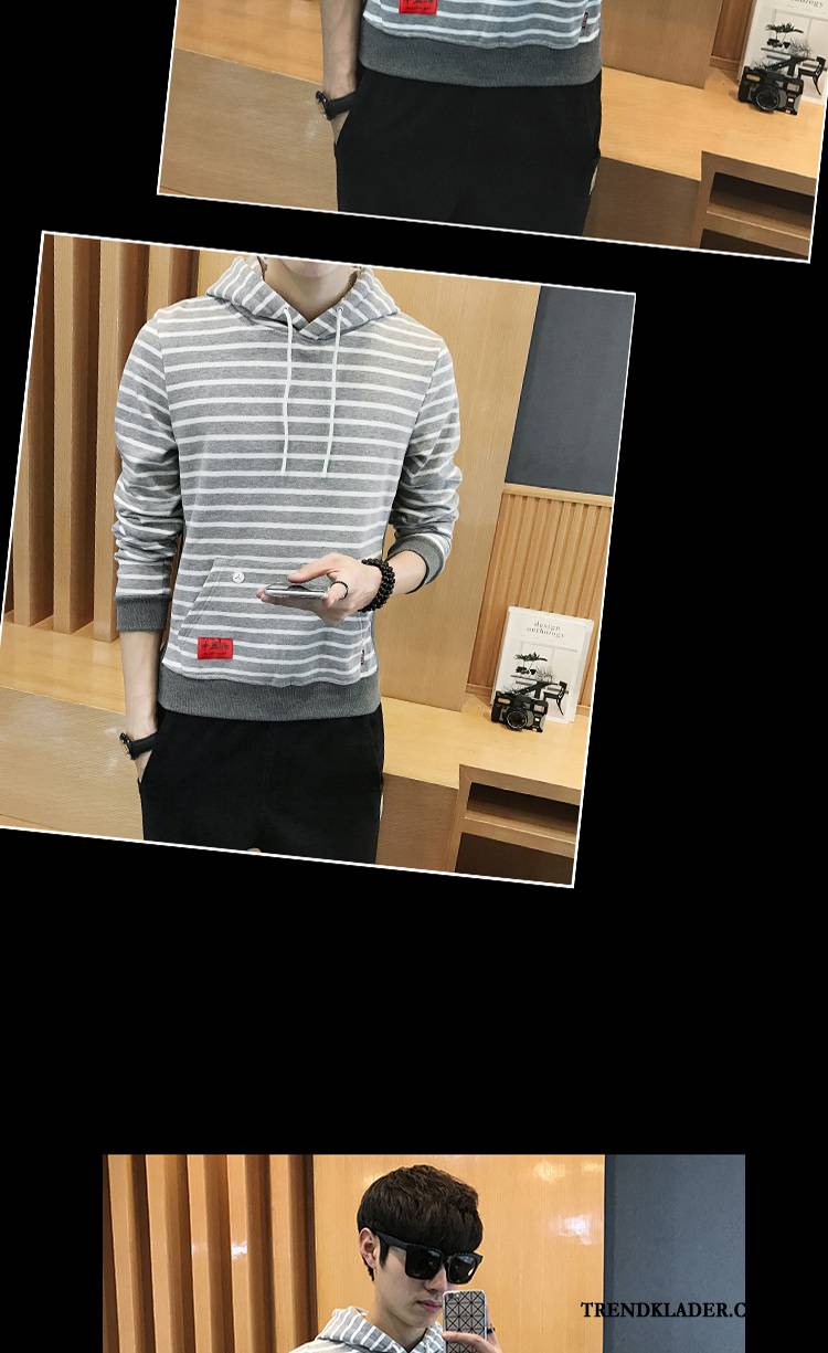 Huvtröjor Herr Randig Slim Fit Pullover Huvtröja Höst Student Grå Köpa