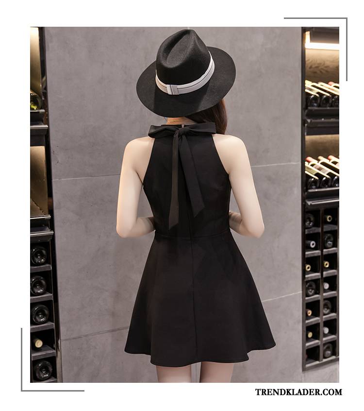 Klänning Dam Fest Sommar Damer Fluga Ärmlös Liten Svart På Nätet