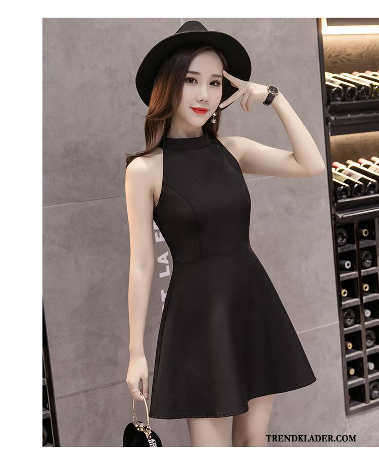 Klänning Dam Fest Sommar Damer Fluga Ärmlös Liten Svart På Nätet