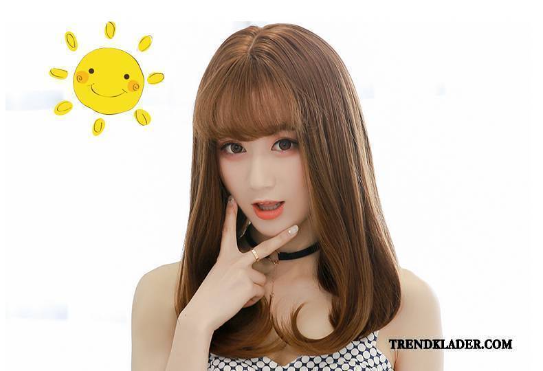 Peruk Dam Kort Lockigt Hår Lugg Mitt Lång Naturligt Rea