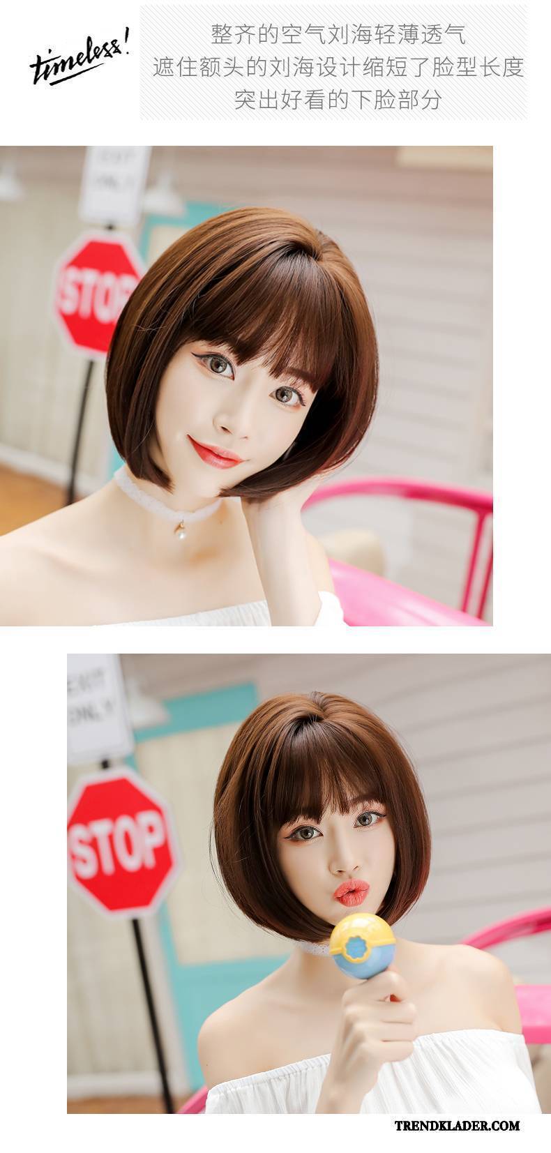 Peruk Dam Lugg Pärlblommor Rak Hår Kort Naturligt Mesh Chokladfärg Röd ...