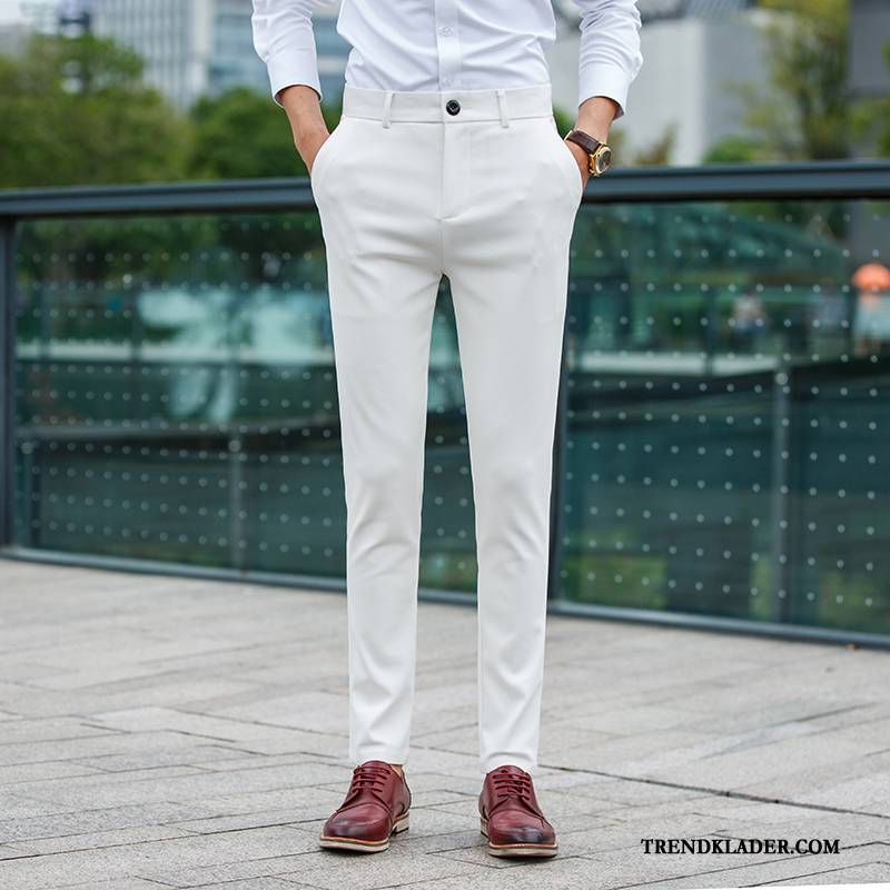 Byxor Herr Kostym Slim Fit Casual Byxor Stretch Cigarettbyxor Lång Blå ...