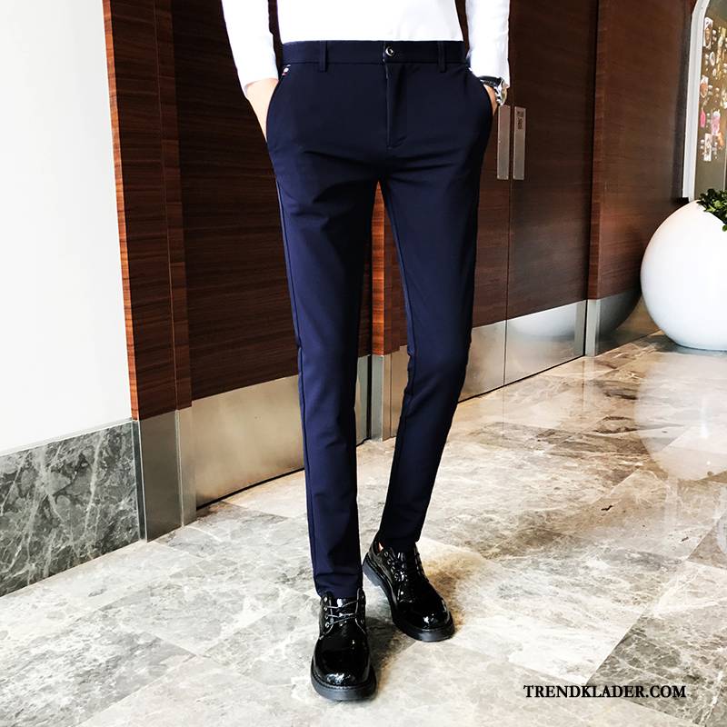 Byxor Herr Kostym Slim Fit Casual Byxor Stretch Cigarettbyxor Lång Blå ...