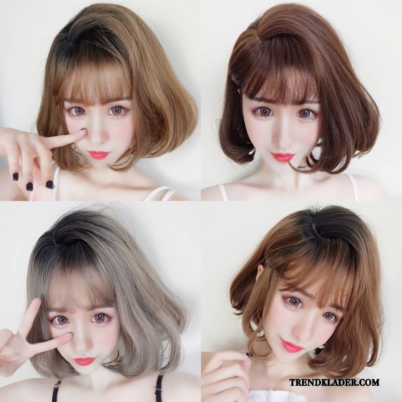 Peruk Dam Lugg Pärlblommor Rak Hår Kort Naturligt Mesh Chokladfärg Röd ...