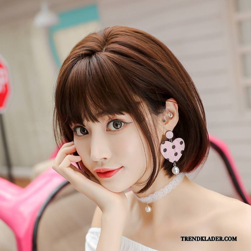 Peruk Dam Lugg Pärlblommor Rak Hår Kort Naturligt Mesh Chokladfärg Röd ...