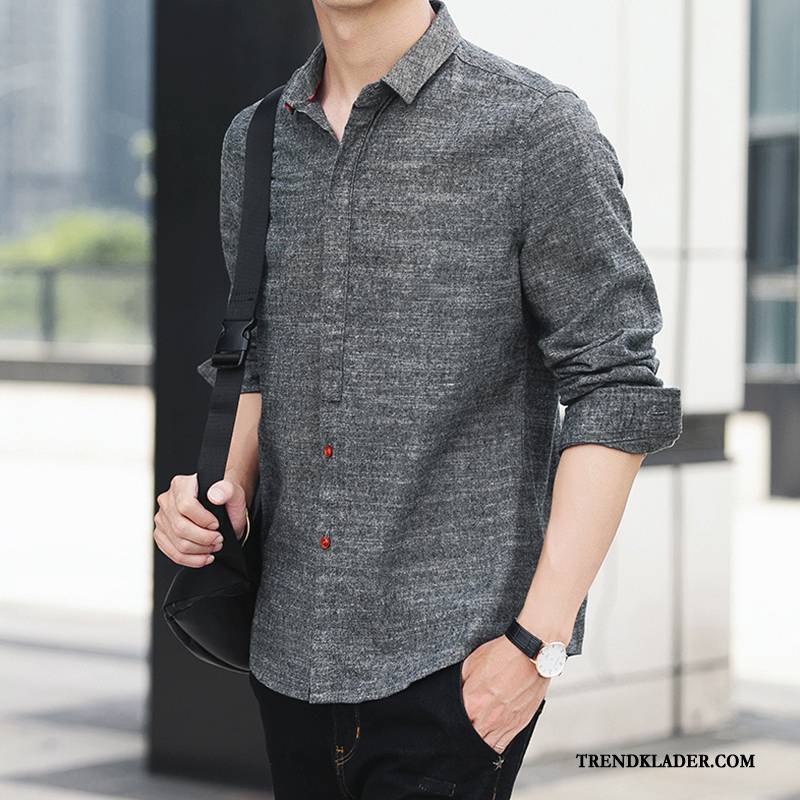 Skjorta Herr Slim Fit Långärmad Casual Trend Student Bottenskjorta Till ...